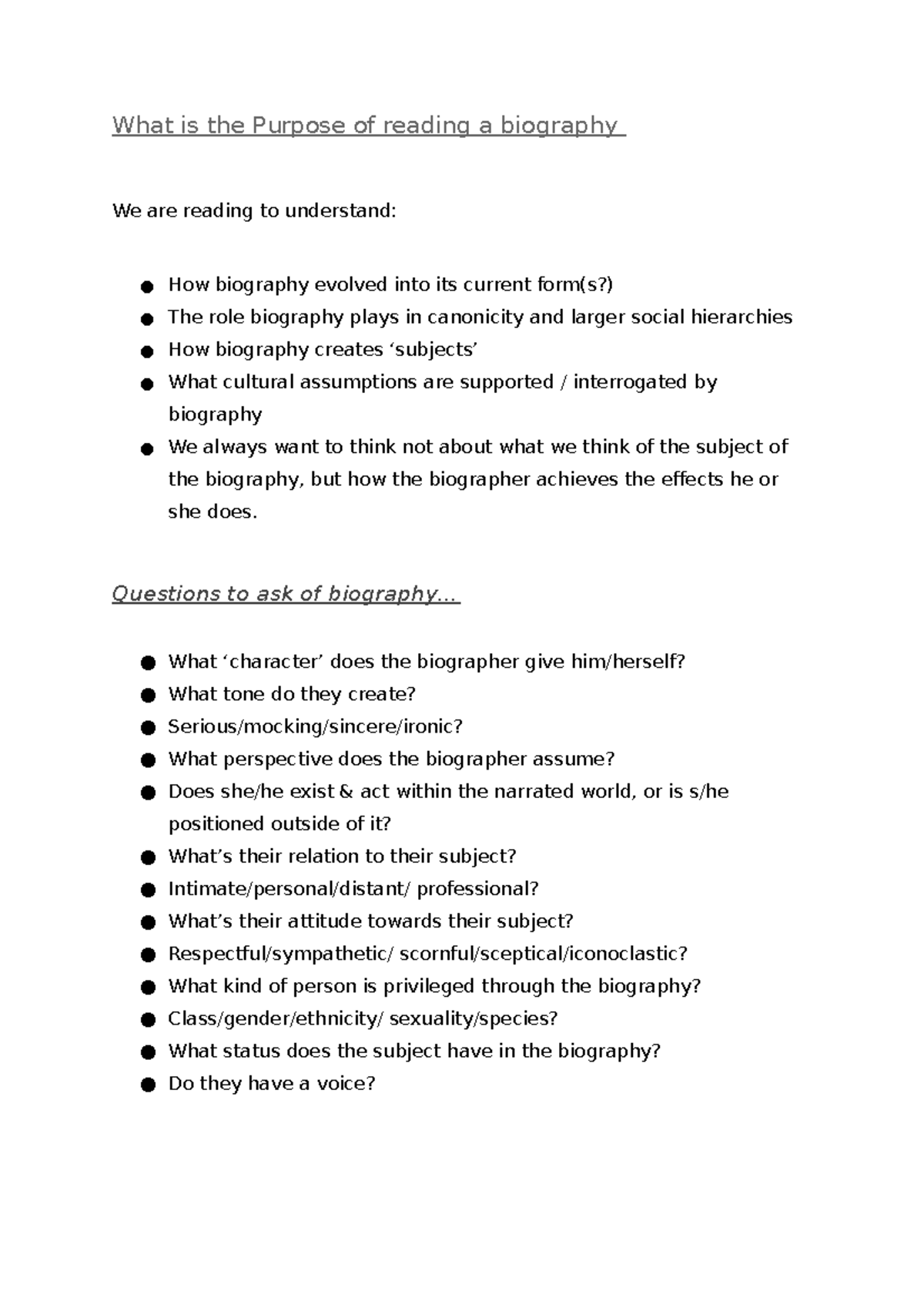 Critical Reading 3 Lecture - How to read a Biography - What is the ...