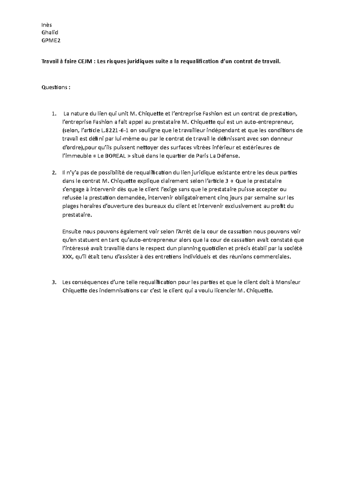 Travail vers le BTS CEJM - Inès Ghalid GPME Travail à faire CEJM : Les ...