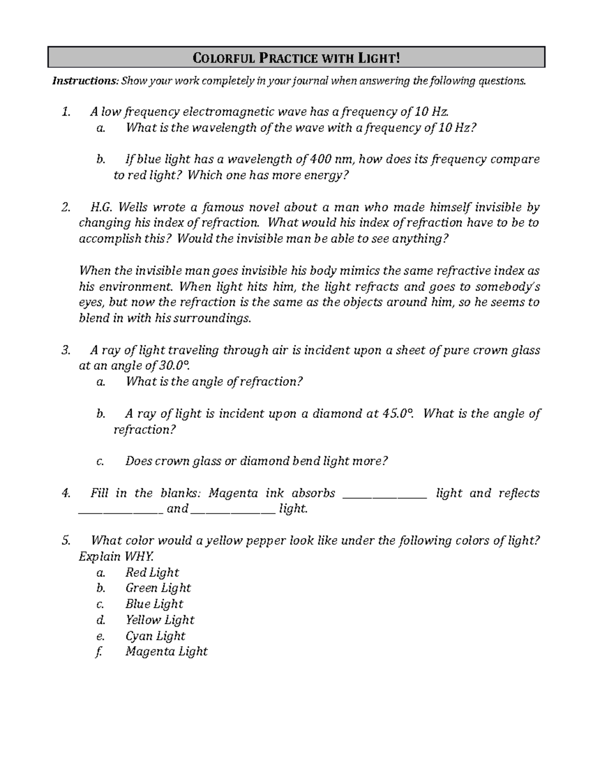 Colorful Light Practice - COLORFUL PRACTICE WITH LIGHT! Instructions ...