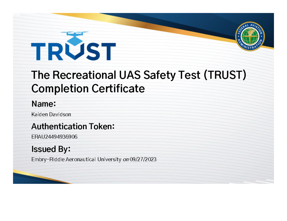 Trust Certificate - jschjkec/ls - The Recreational UAS Safety Test ...