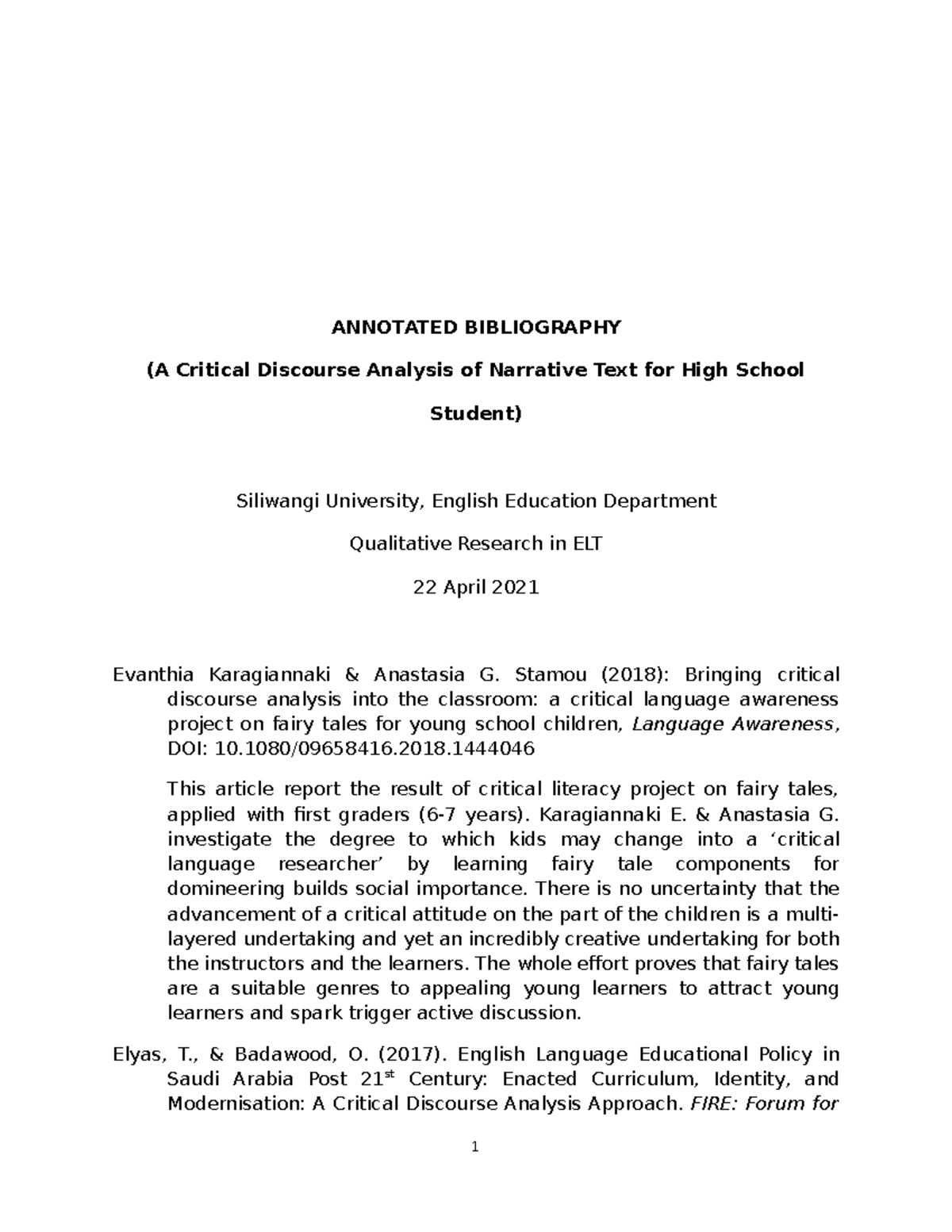 Annotated Bibliographya- Critical Discourse Analysis of Narrative Text ...