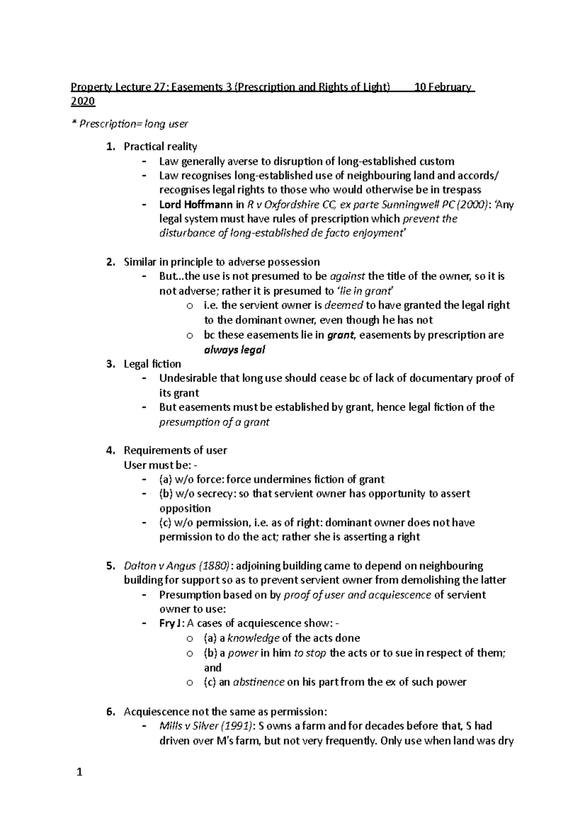 Property Lecture 27 - Easements 3 (Prescription and Rights of Light ...