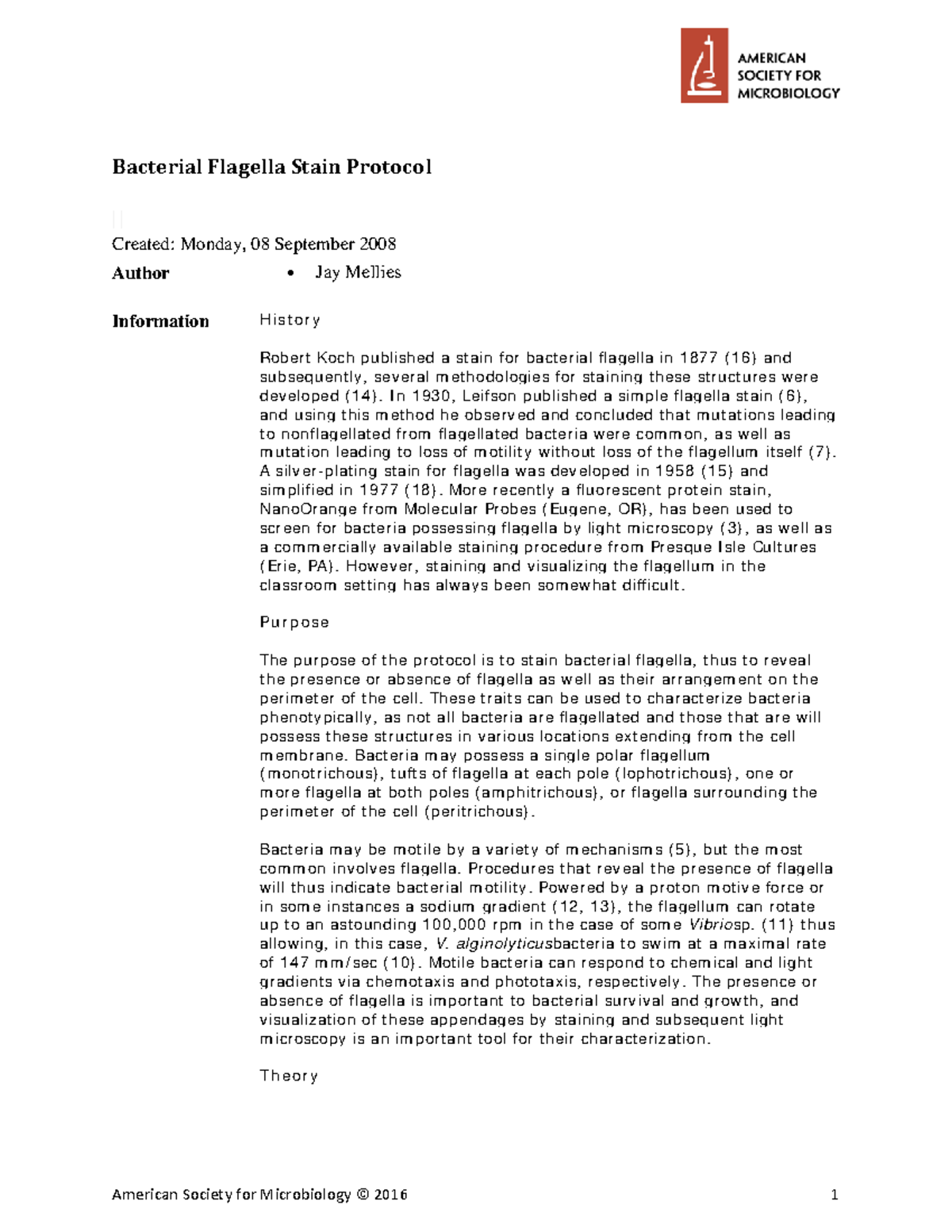 Bacterial Flagella Stain Protocol - In 1930, Leifson published a simple ...