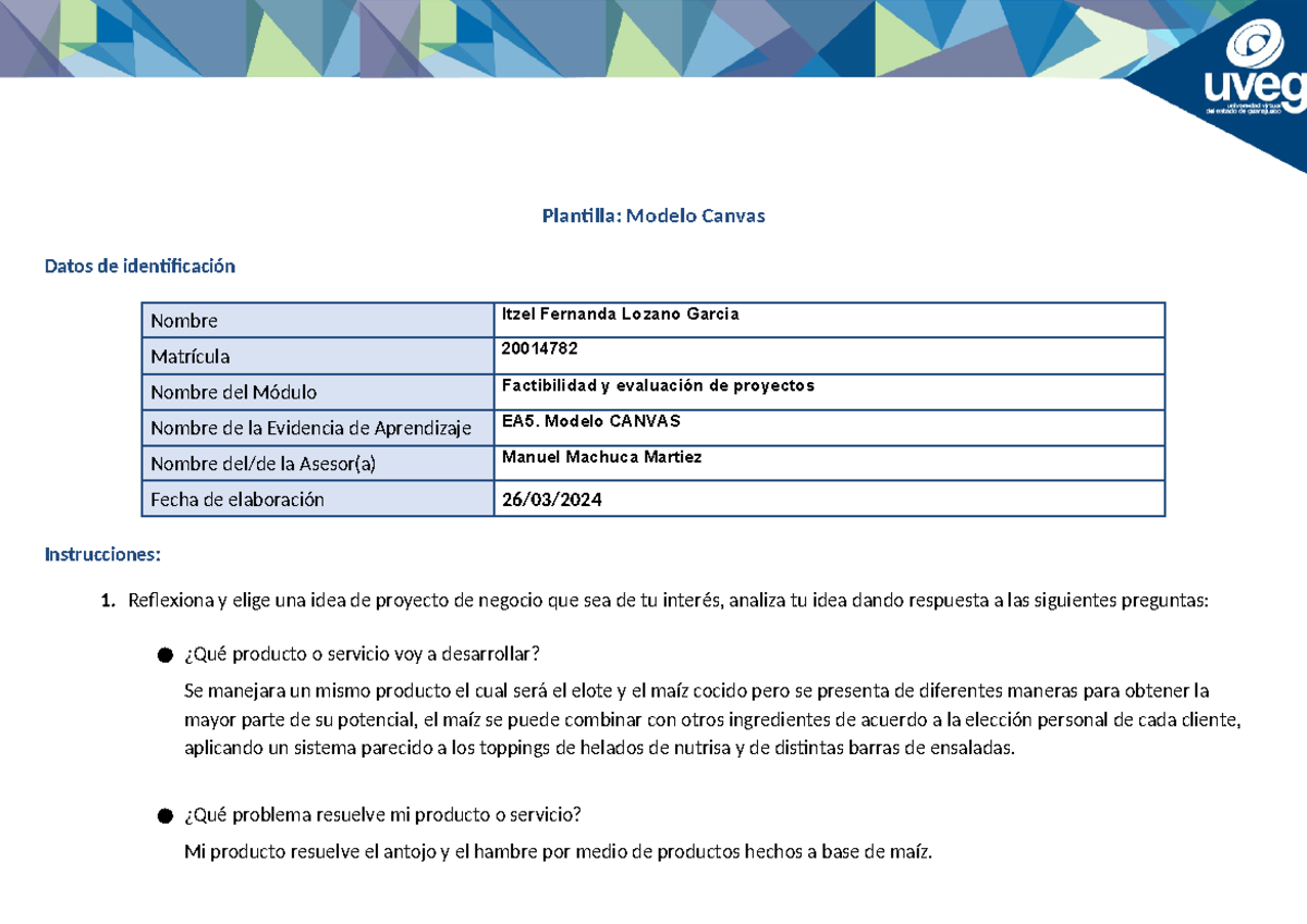 Lozano Itzel EA5 - cufgb - Plantilla: Modelo Canvas Datos de ...