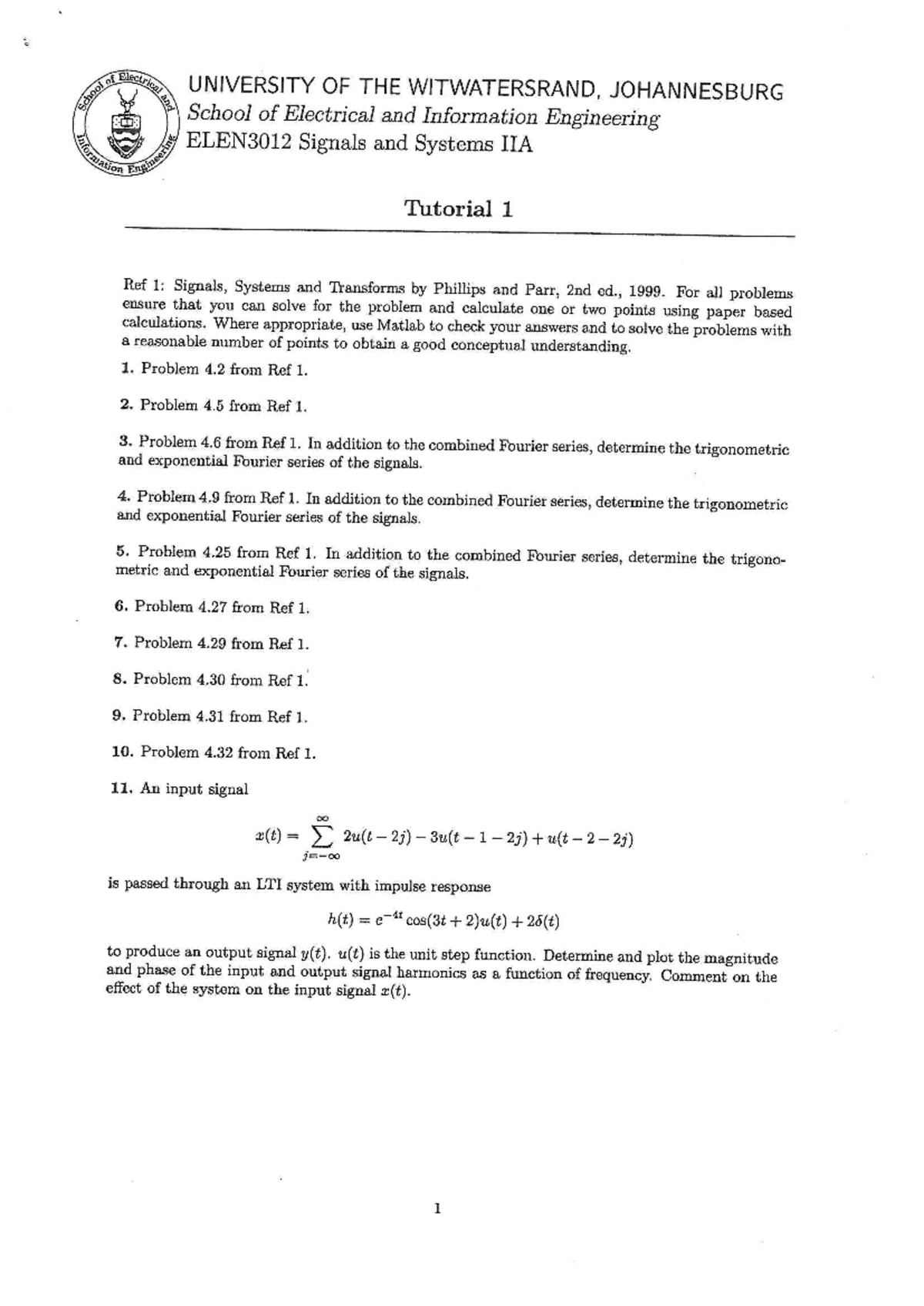 ELEN3012 A-Tut 1 - Do them to prepare for tests - ELEN3012 - Powered by ...