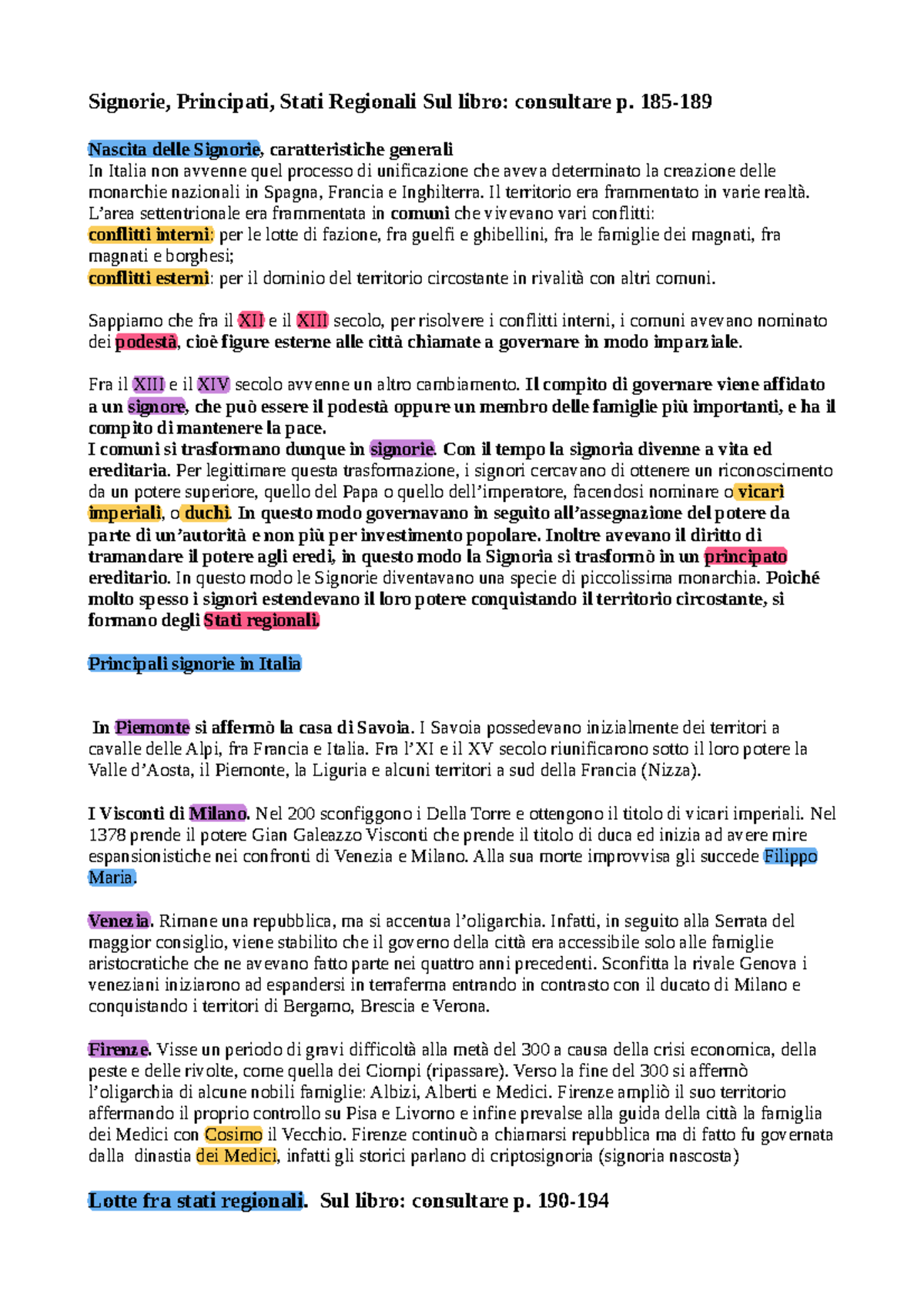 Storia signorie - Signorie, Principati, Stati Regionali Sul libro ...