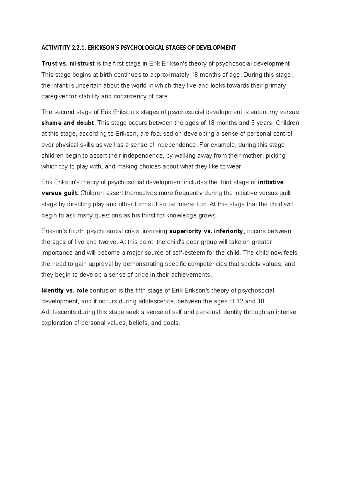 .2.1. Erikson`S Psychosocial Stages OF Development - ACTIVITITY 2.2 ...