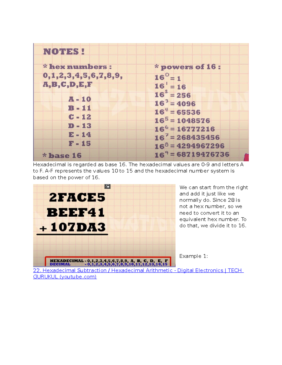 CW2 Script - Hexadecimal is regarded as base 16. The hexadecimal values ...
