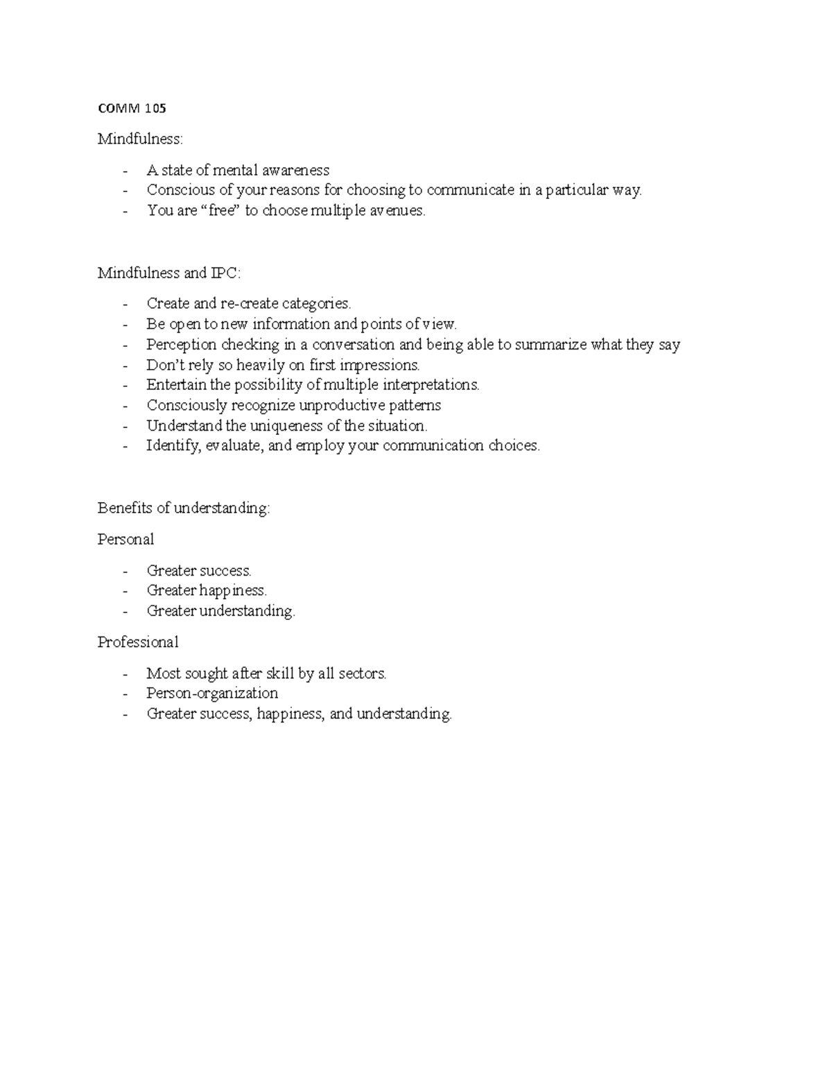 COMM 105 Ch 1 - First chapter of interpersonal communication terms and knowledge. - COMM 105 ...