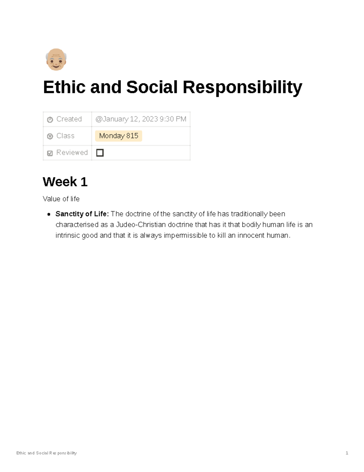 Ethic and Social Responsibility Class Notes - Ethic and Social ...
