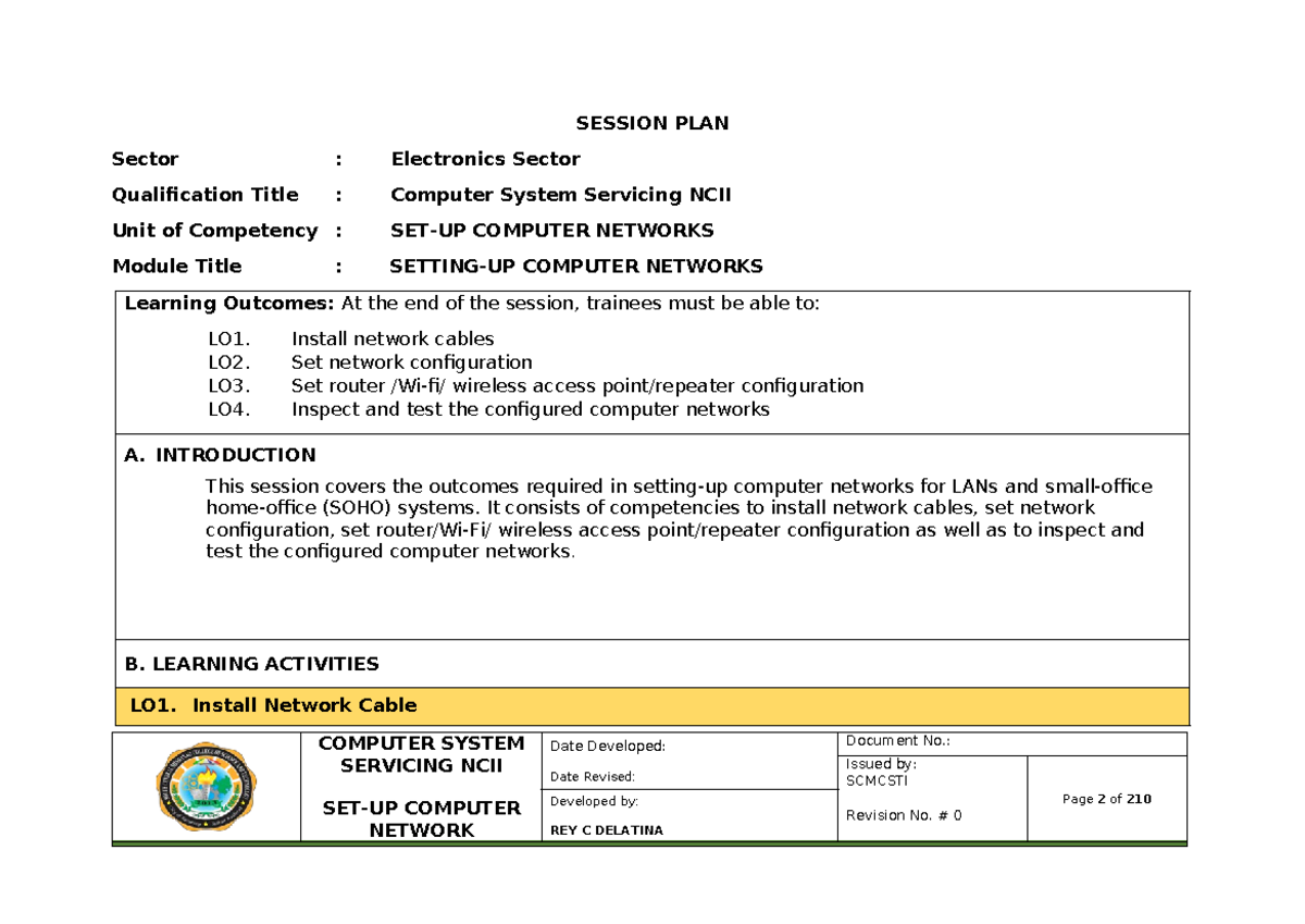 1 - Tm1 - SESSION PLAN Sector : Electronics Sector Qualification Title : Computer System ...