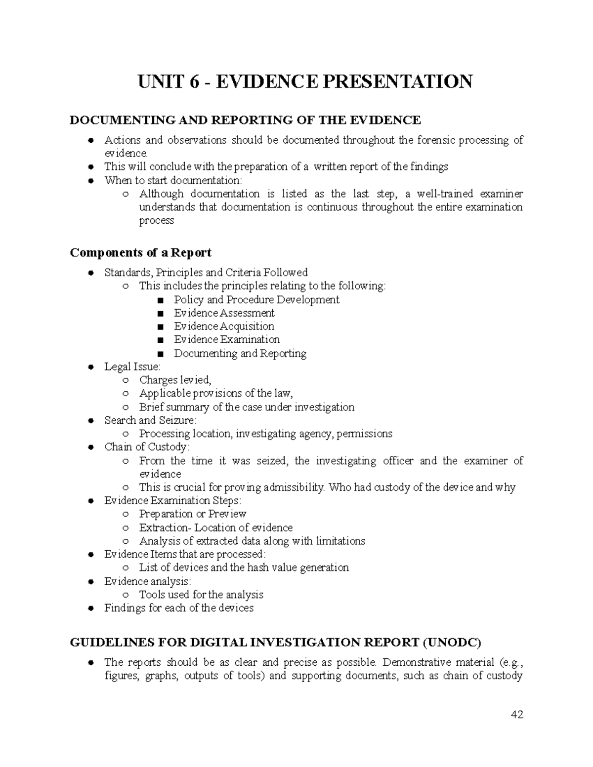 Digital evidence Unit 6 - UNIT 6 - EVIDENCE PRESENTATION DOCUMENTING ...