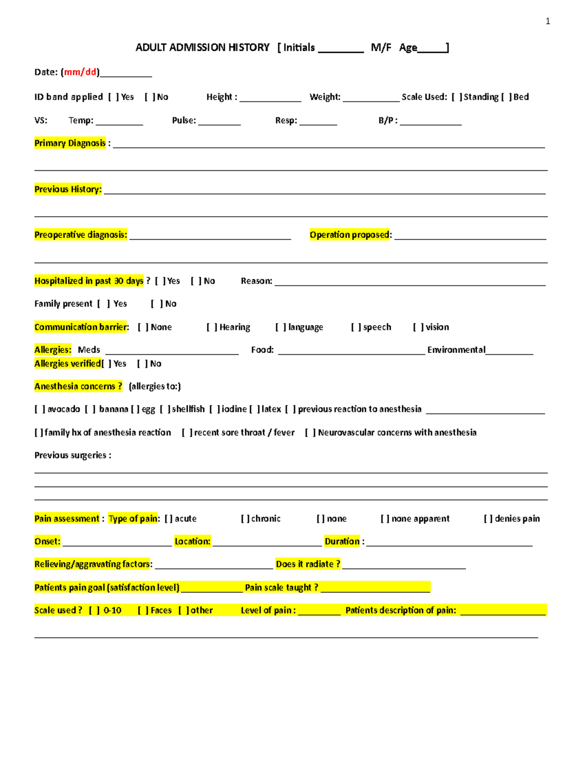 2020-1 Adult Admission History Genericdocx - ADULT ADMISSION HISTORY ...