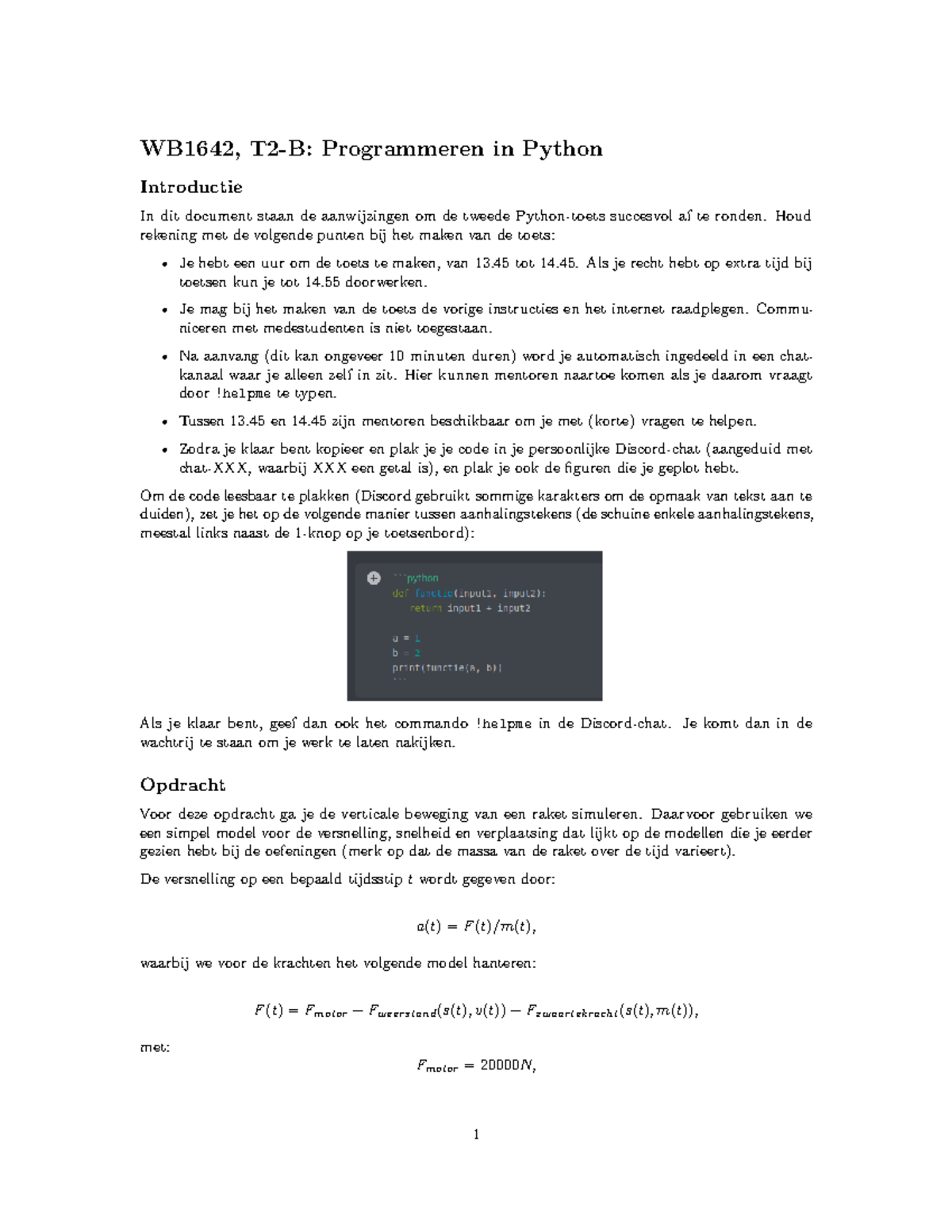 Toets 2020, vragen - WB1642, T2-B: Programmeren in Python Introductie ...