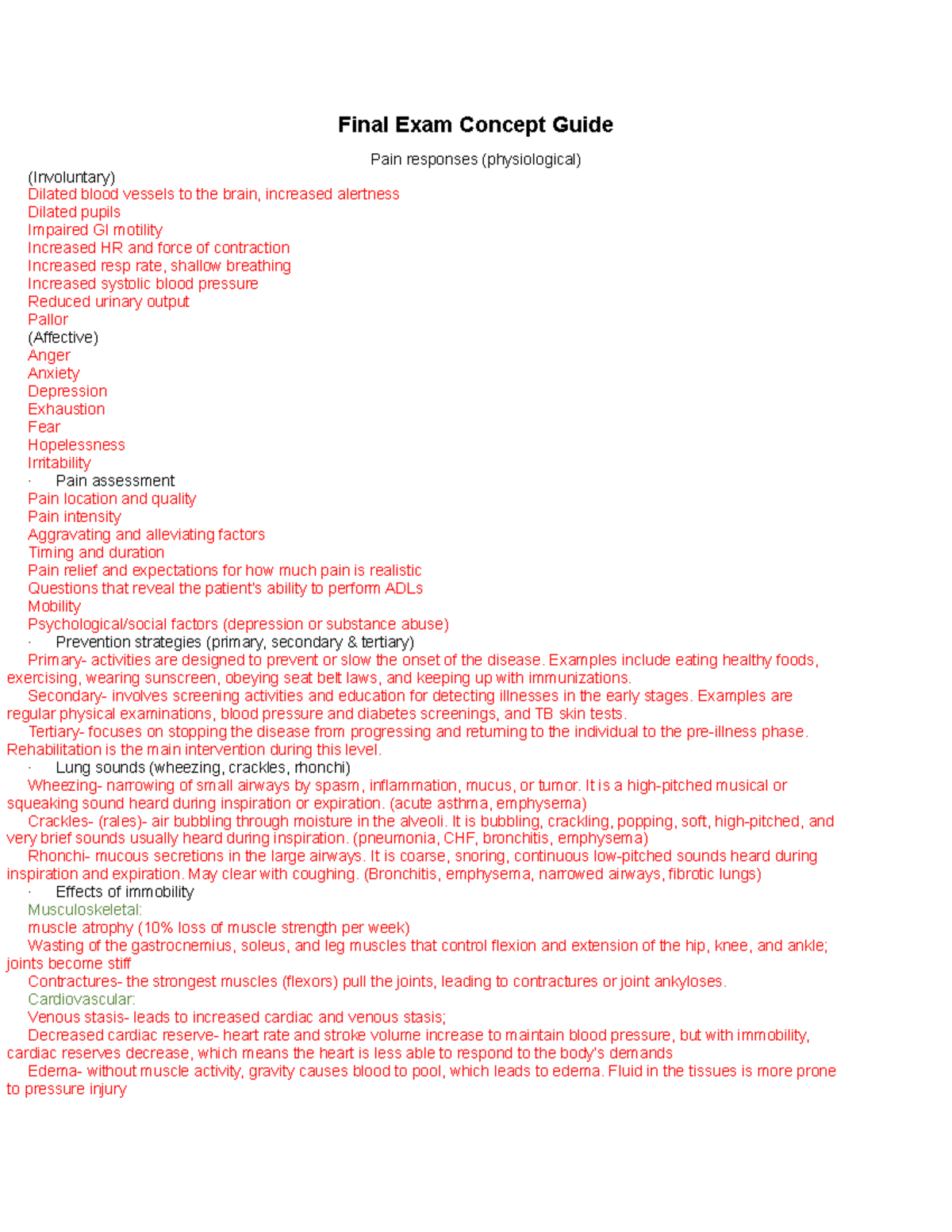 Fnial MDC study guide - look at it - Final Exam Concept Guide Pain ...