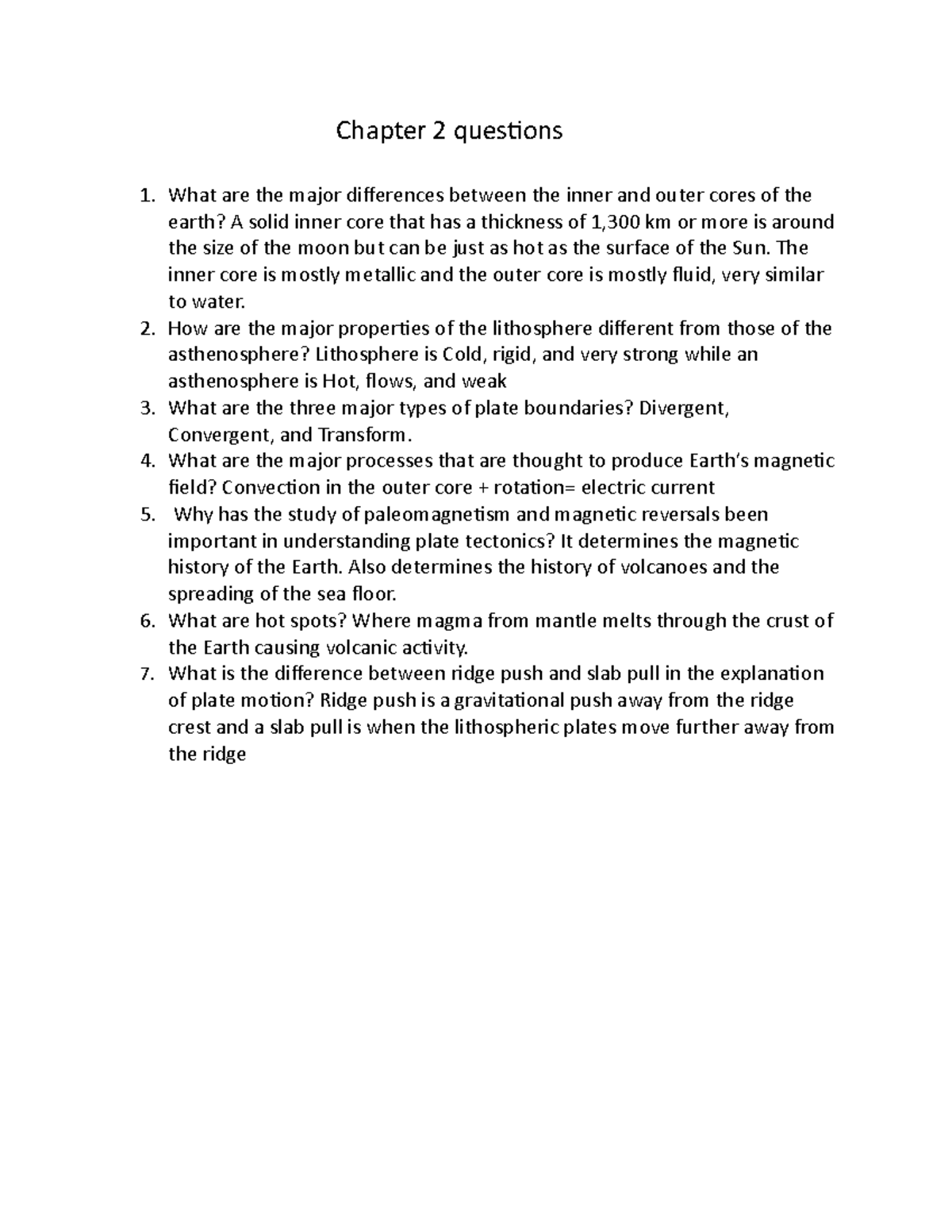 Chapter 2 questions geology - Chapter 2 questions What are the major ...