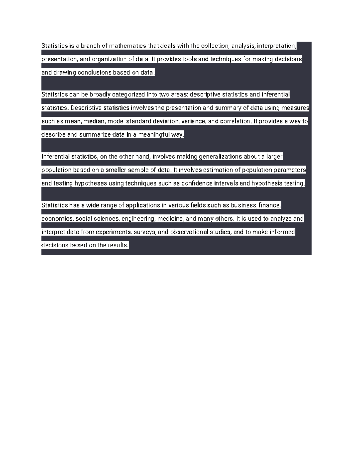 Statistics - notes - Statistics is a branch of mathematics that deals ...