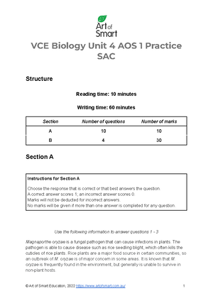 Biology Revision Notes - Unit 3 & 4 - VCE Biology Unit 3 & 4 Chapter 1 ...