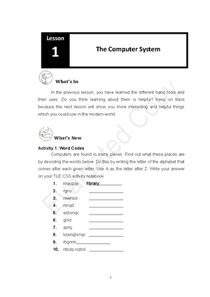 Q1 Module-6 CSS9 Final - QUARTER 1 MODULE 1 COMPUTER SYSTEMS SERVICING 9 - TLE - ICT COMPUTER ...
