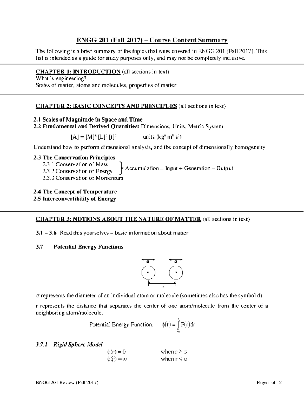 ENGG 201 (Fall 2017 ) Final Exam Summary of Material - ENGG 201 ( Fall ...