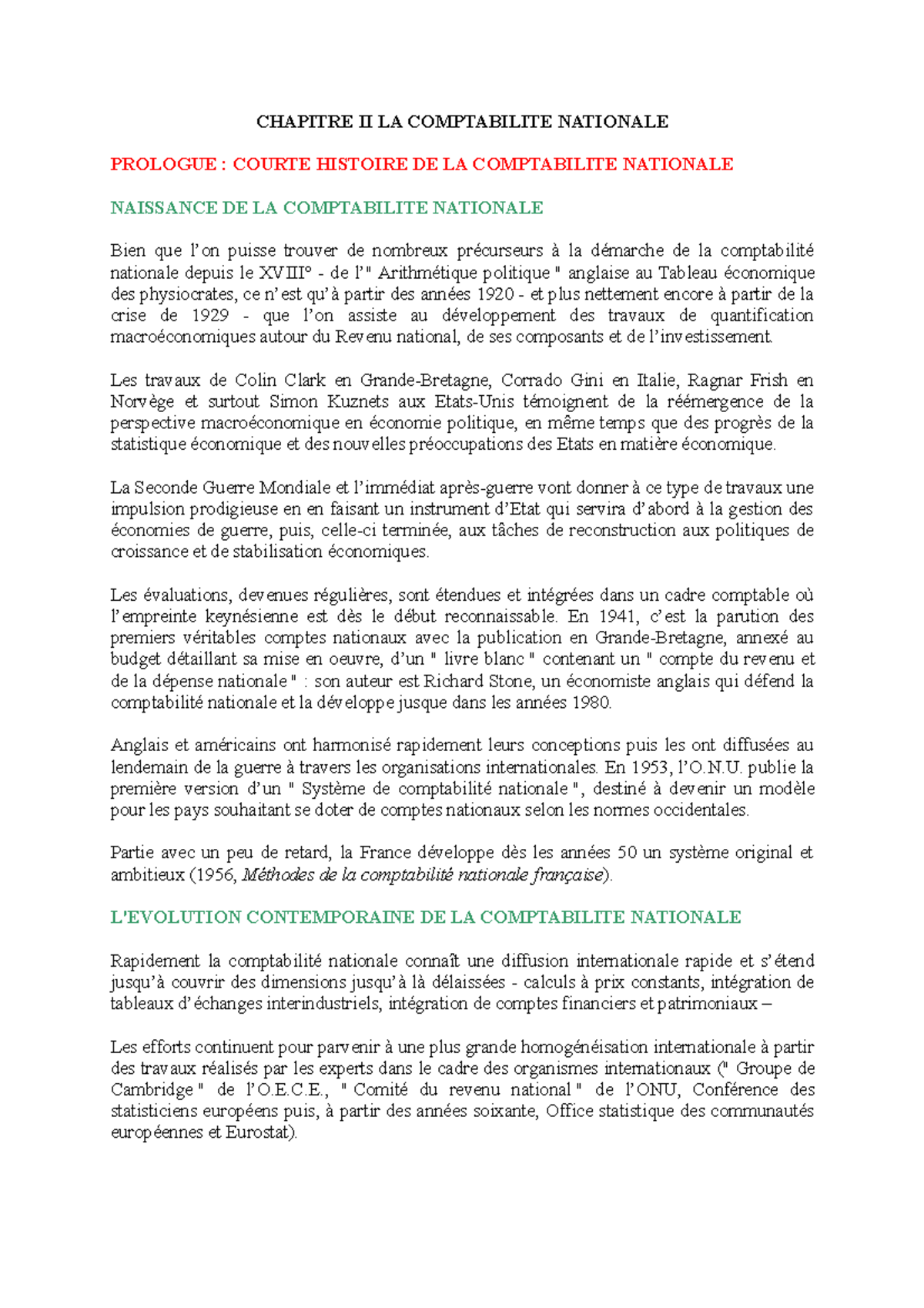 Cours du 15 fev 2022 LA Comptabilite Nationale - CHAPITRE II LA COMPTABILITE NATIONALE PROLOGUE ...