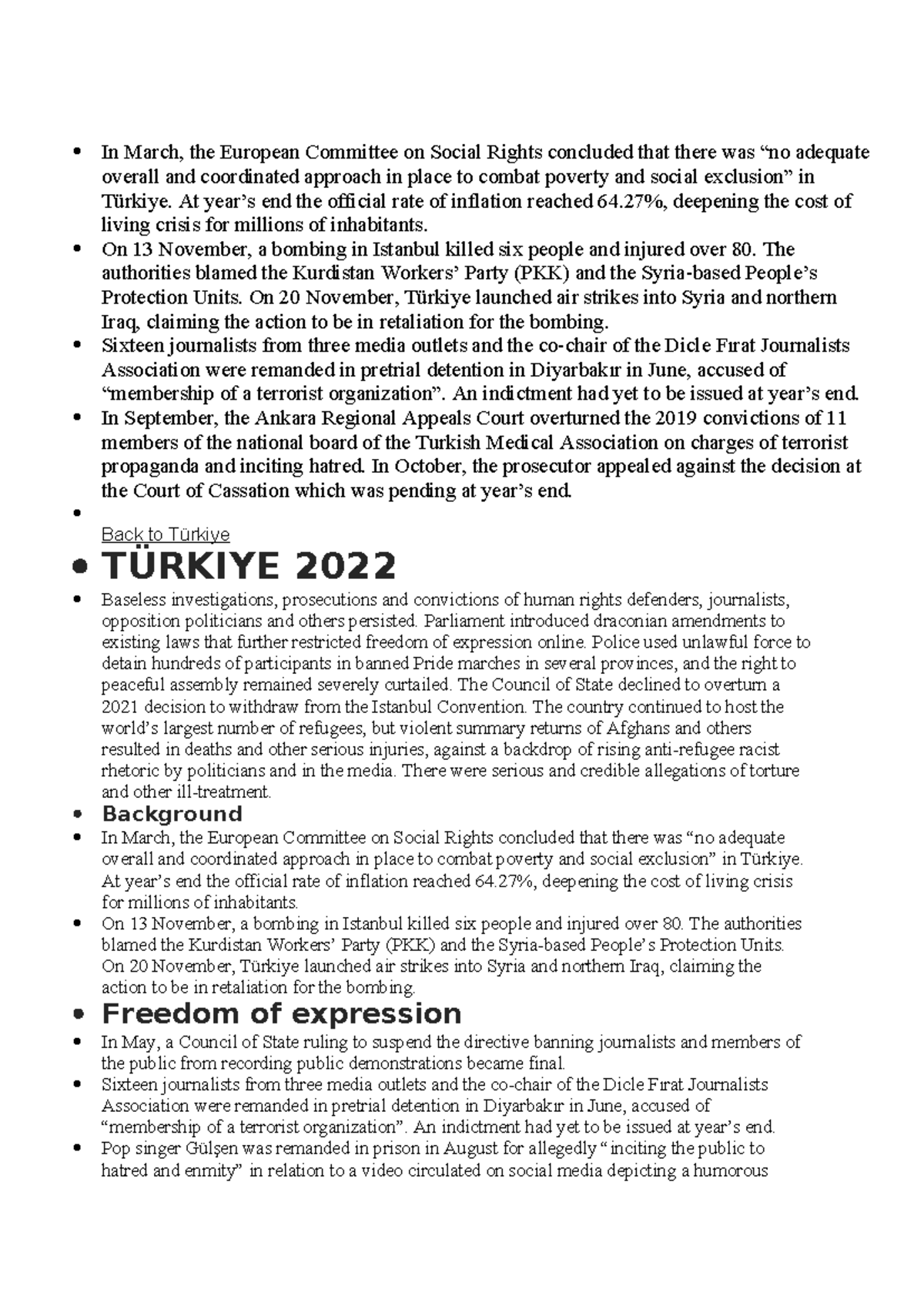 Turkey problems - In March, the European Committee on Social Rights ...