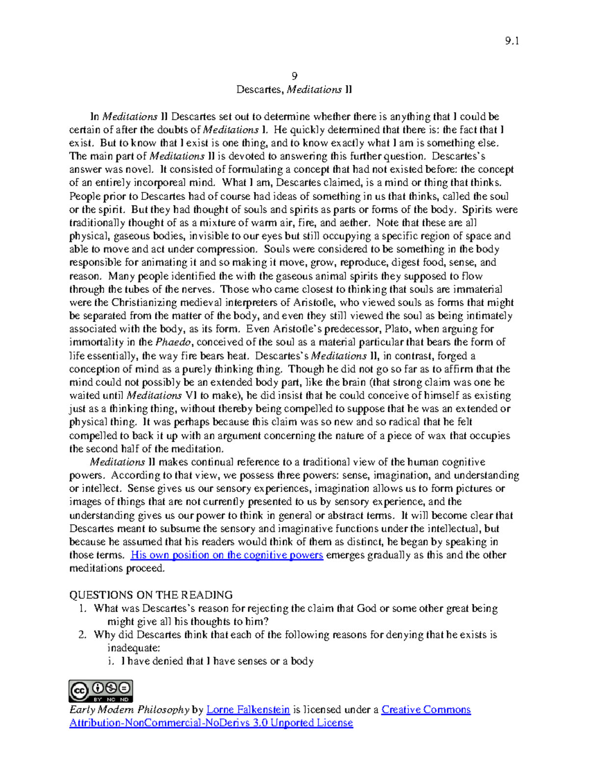09Descar 2 - DESCARTES 2 READING - Early Modern Philosophy by Lorne ...