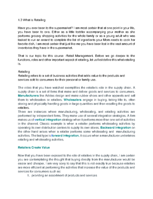 Module 1 MK 002 Retail Management - MK 002 Retail Management Module 1 ...