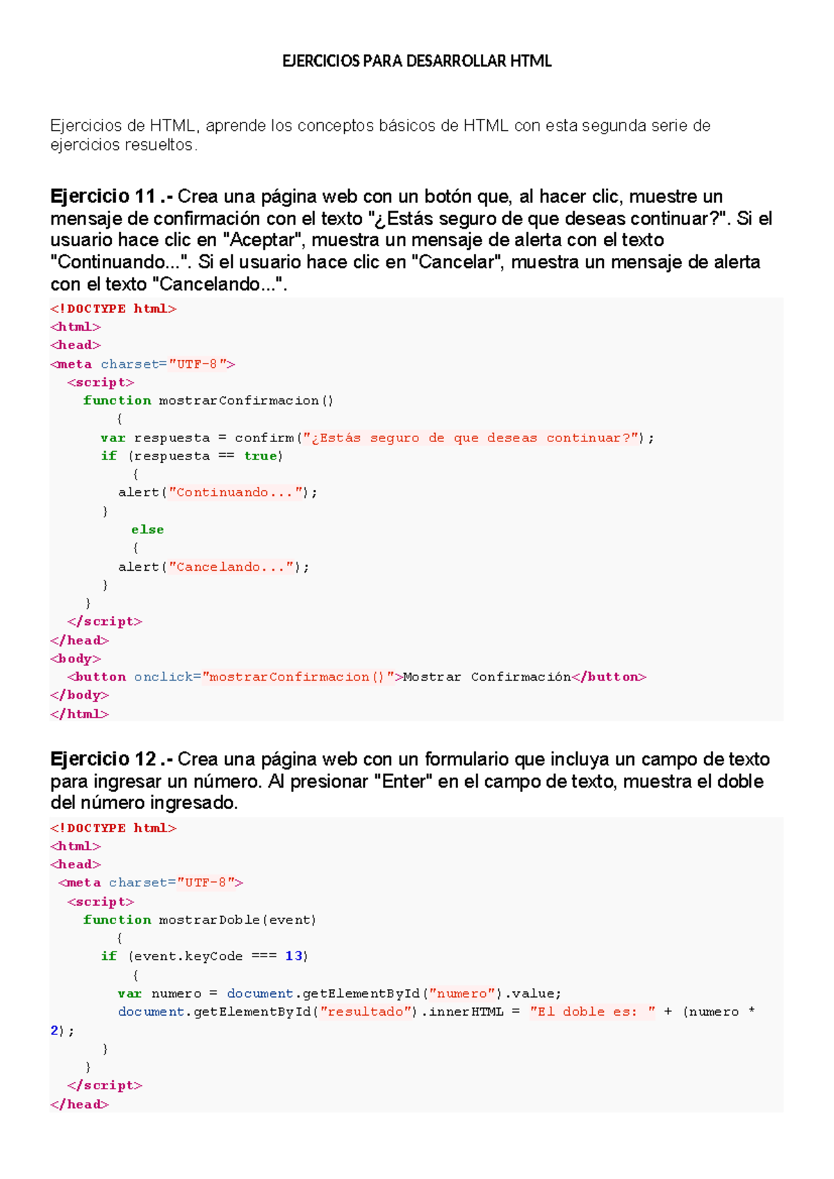 Ejercicios PARA Desarrollar HTML Parte 2 - EJERCICIOS PARA DESARROLLAR HTML Ejercicios de HTML ...