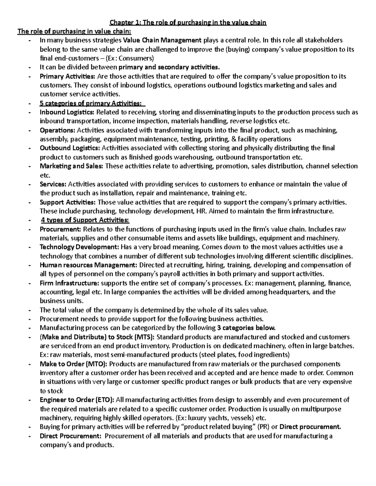 GMS 801 Chapter 1 The role of purchasing in the value chain - Chapter 1: The role of purchasing ...