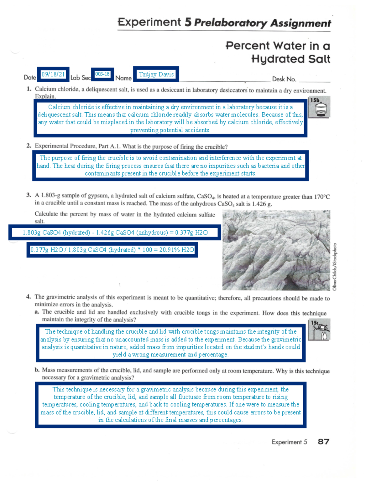 Experiment 5 Prelab Assignment - Calcium chloride is effective in ...