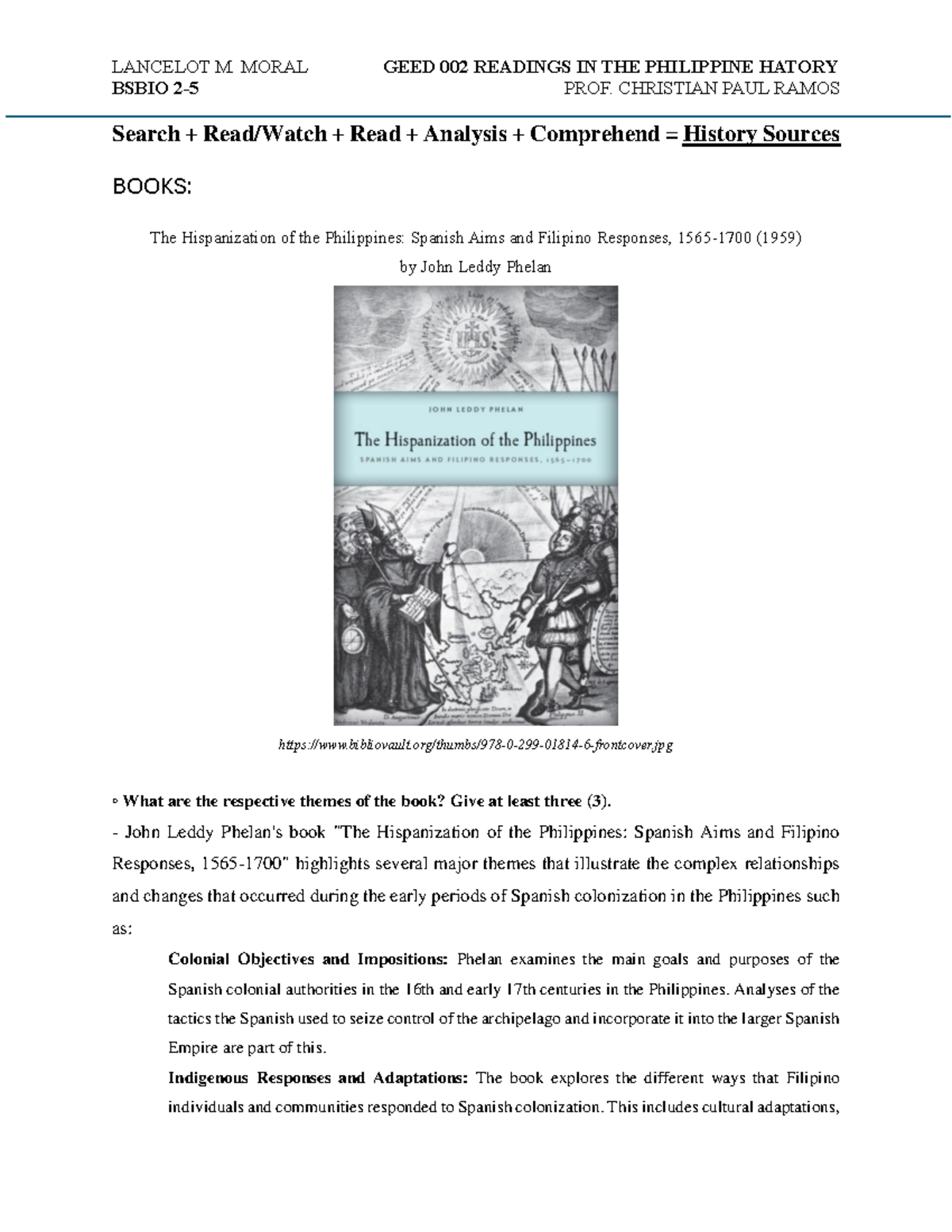 RPH Activity 1 - History sources like books and documentations ...