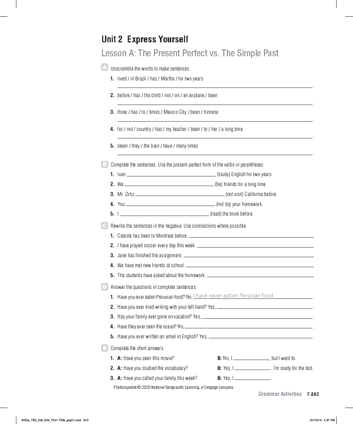 Unit 2 - DSFDF - Grammar Activities T- Photocopiable © 2020 National ...