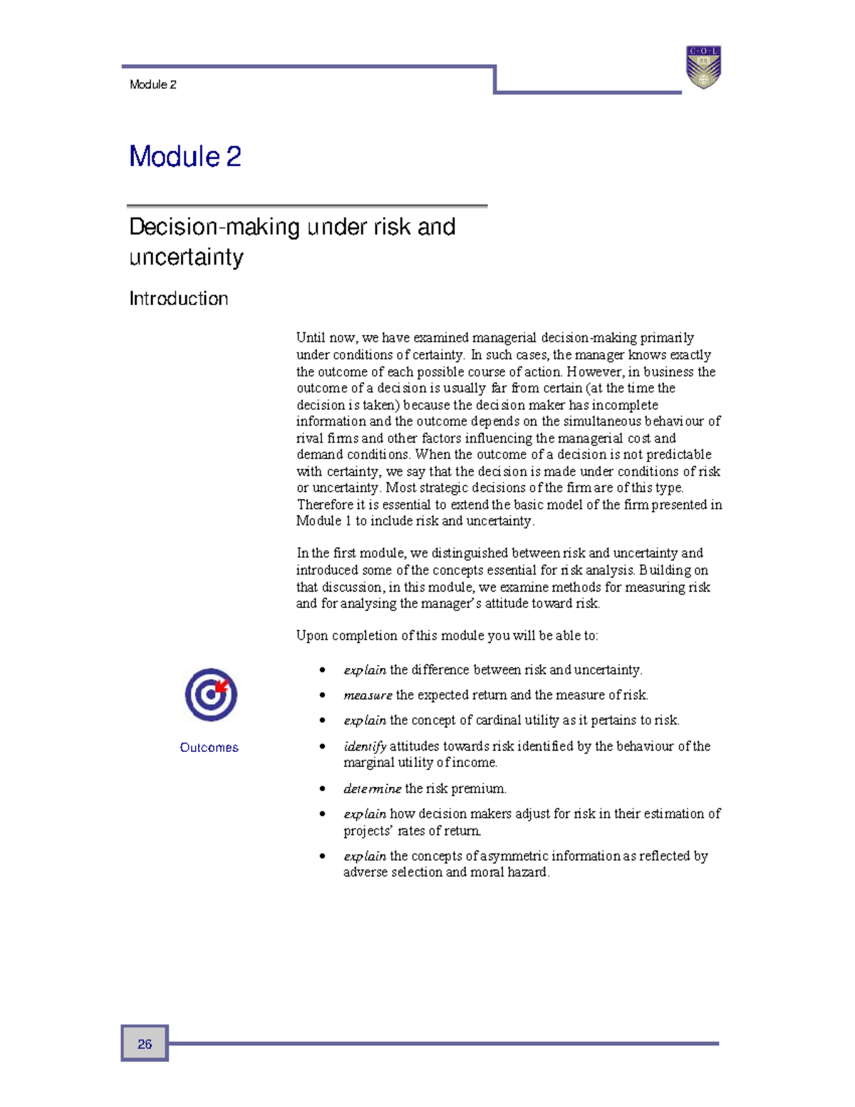 Module-2 - Module 2 - Module 2 Module 2 Decision-making under risk and ...