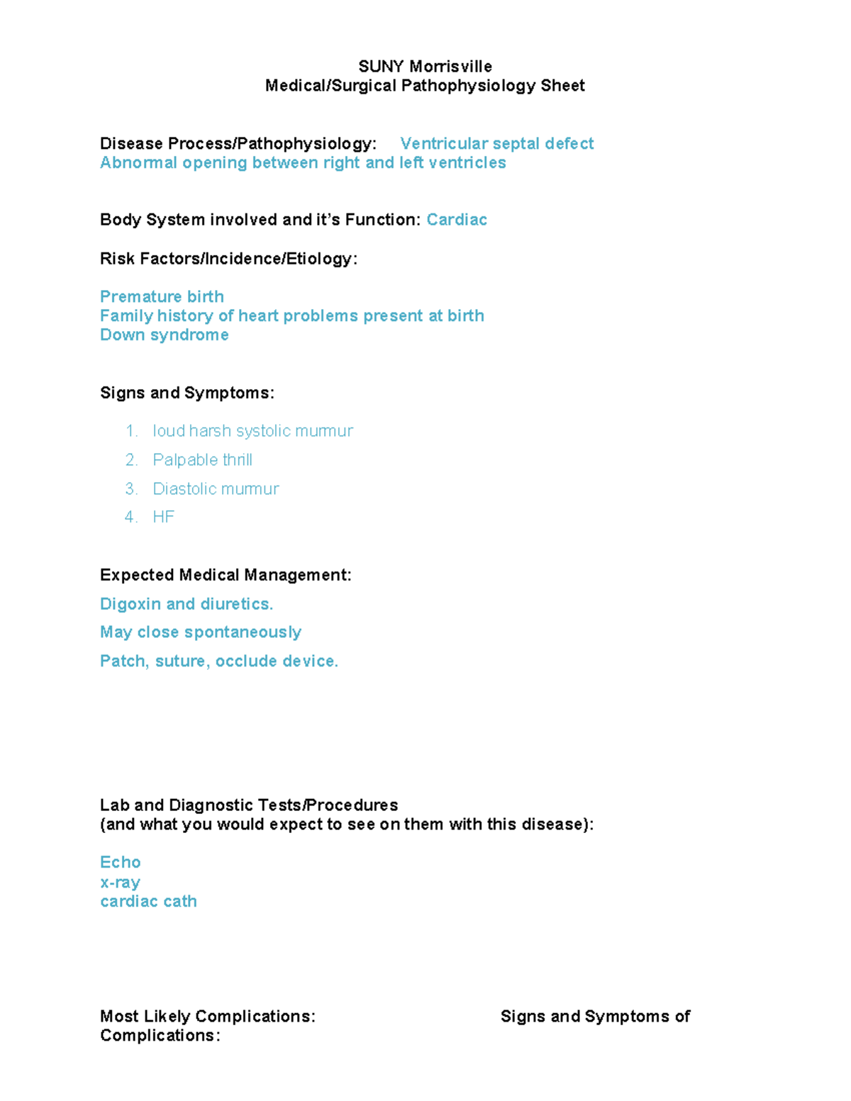 VSD patho - notes - SUNY Morrisville Medical/Surgical Pathophysiology ...