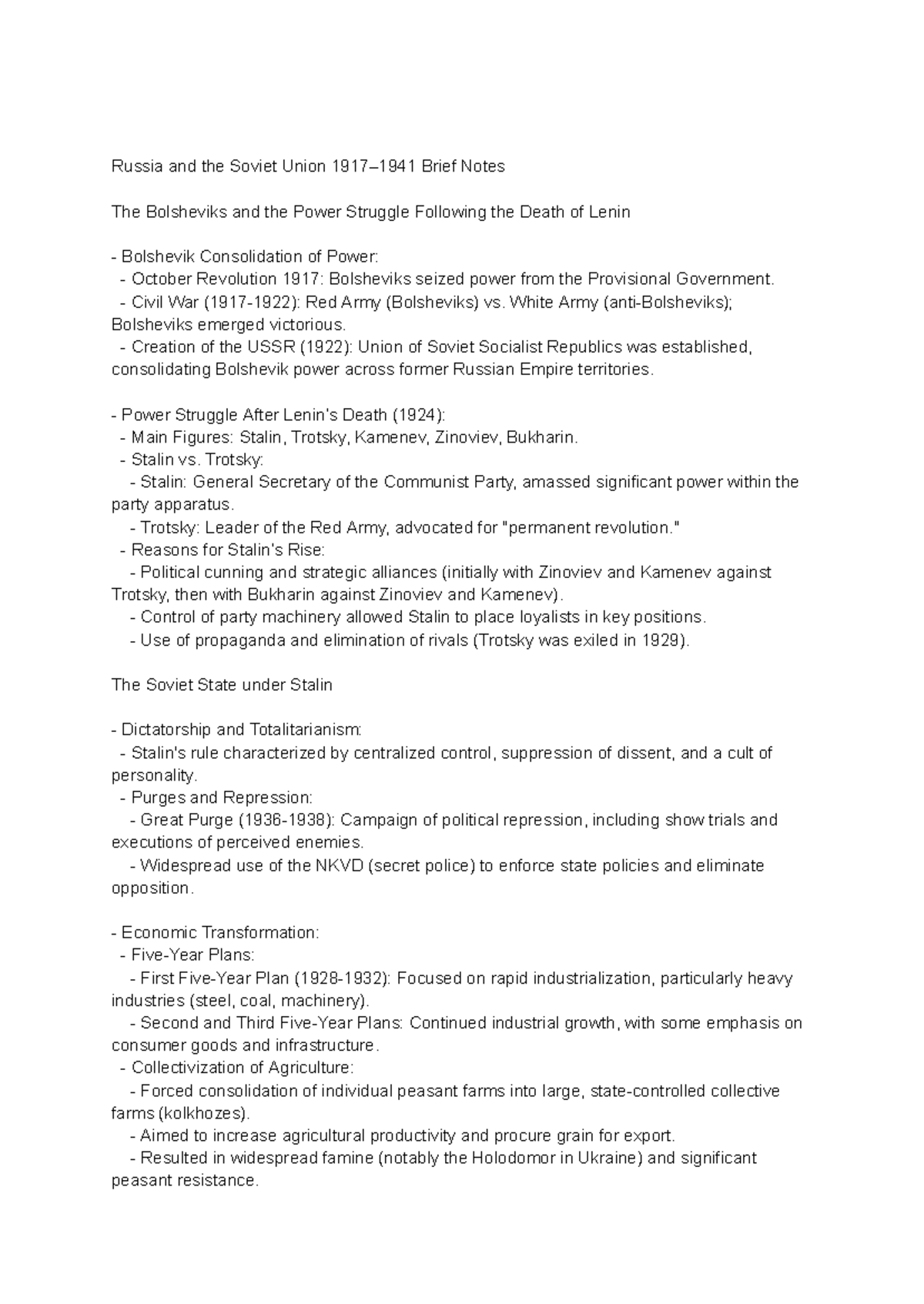 Breif Overview on Russia and the Soviet Union 1917-1941 - Russia and the Soviet Union 1917–1941 ...