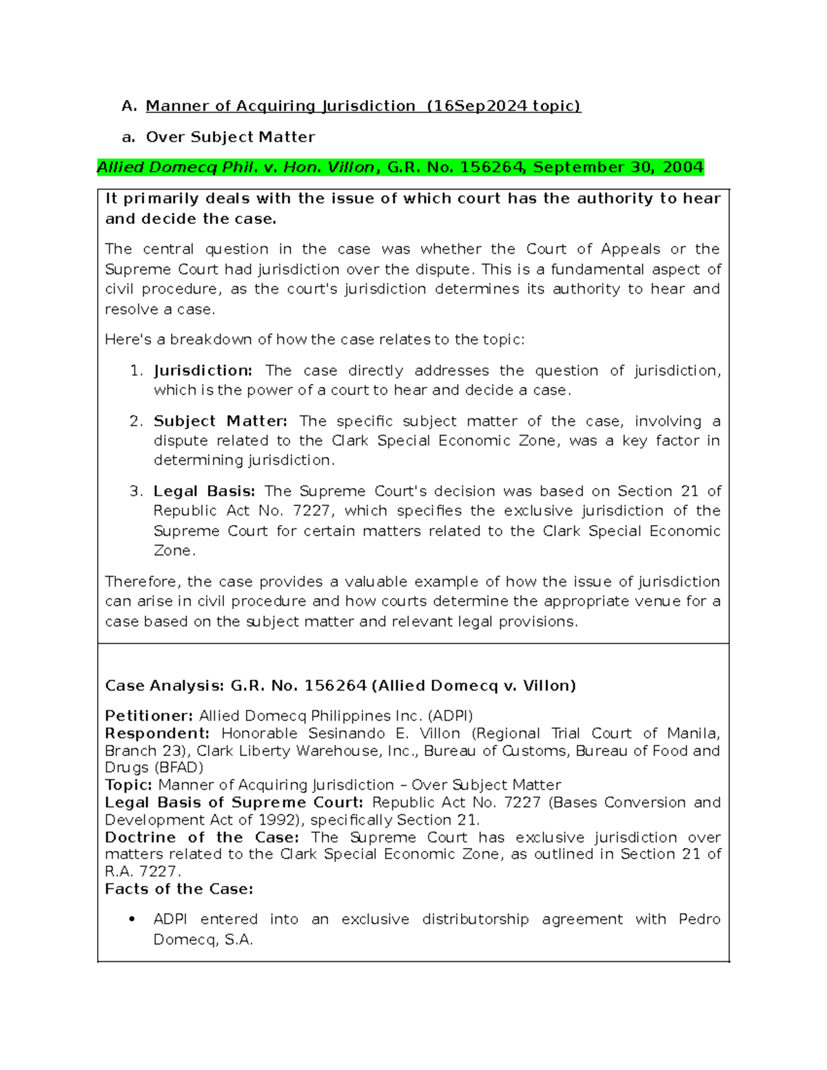 Civil Procedure Case Digests PART 3 - A. Manner of Acquiring ...