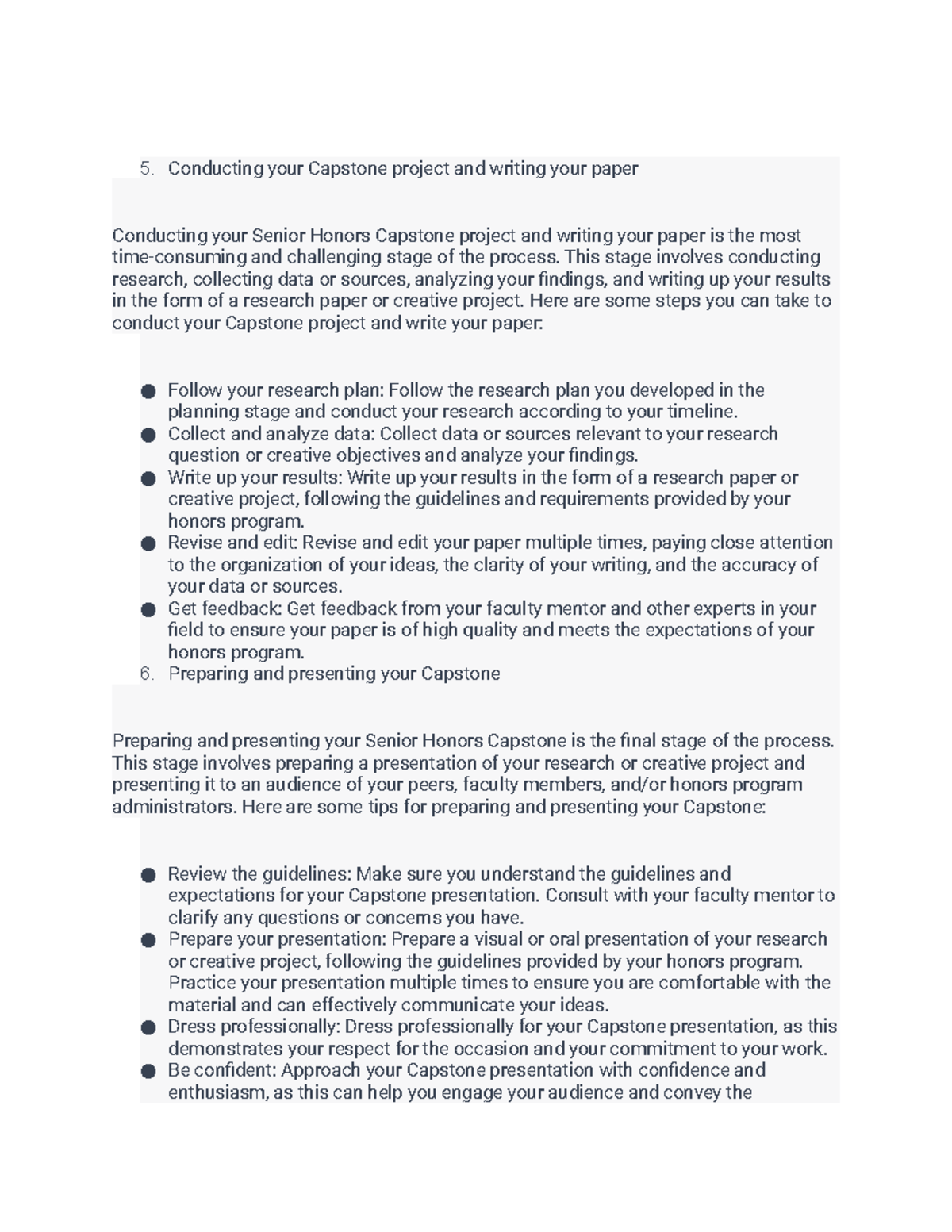 Senior Honors Capstone 5-6 - Conducting your Capstone project and ...