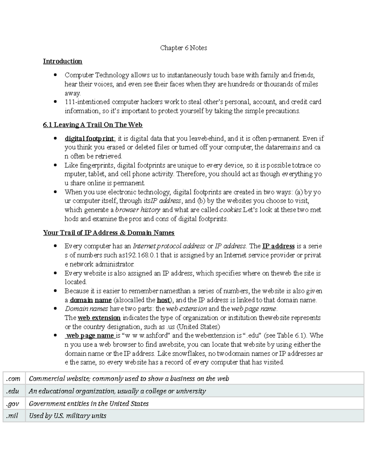 Chapter 6 notes - Chapter 6 Notes Introduction Computer Technology ...