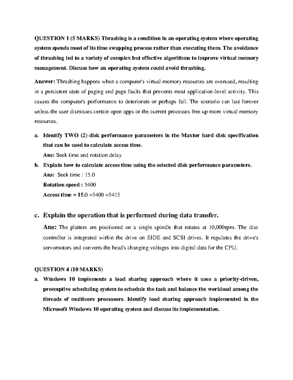 operating system essay answer - QUESTION 1 (5 MARKS) Thrashing is a ...