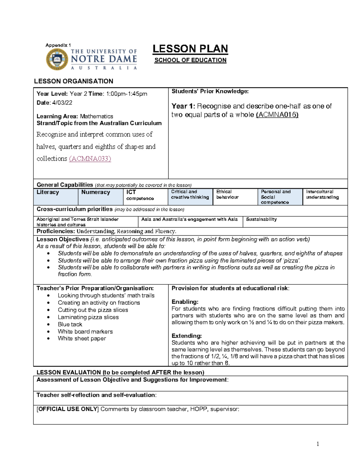 Math 2: Number & Algebra: Lesson plan and Math Trail - Appendix 1 ...