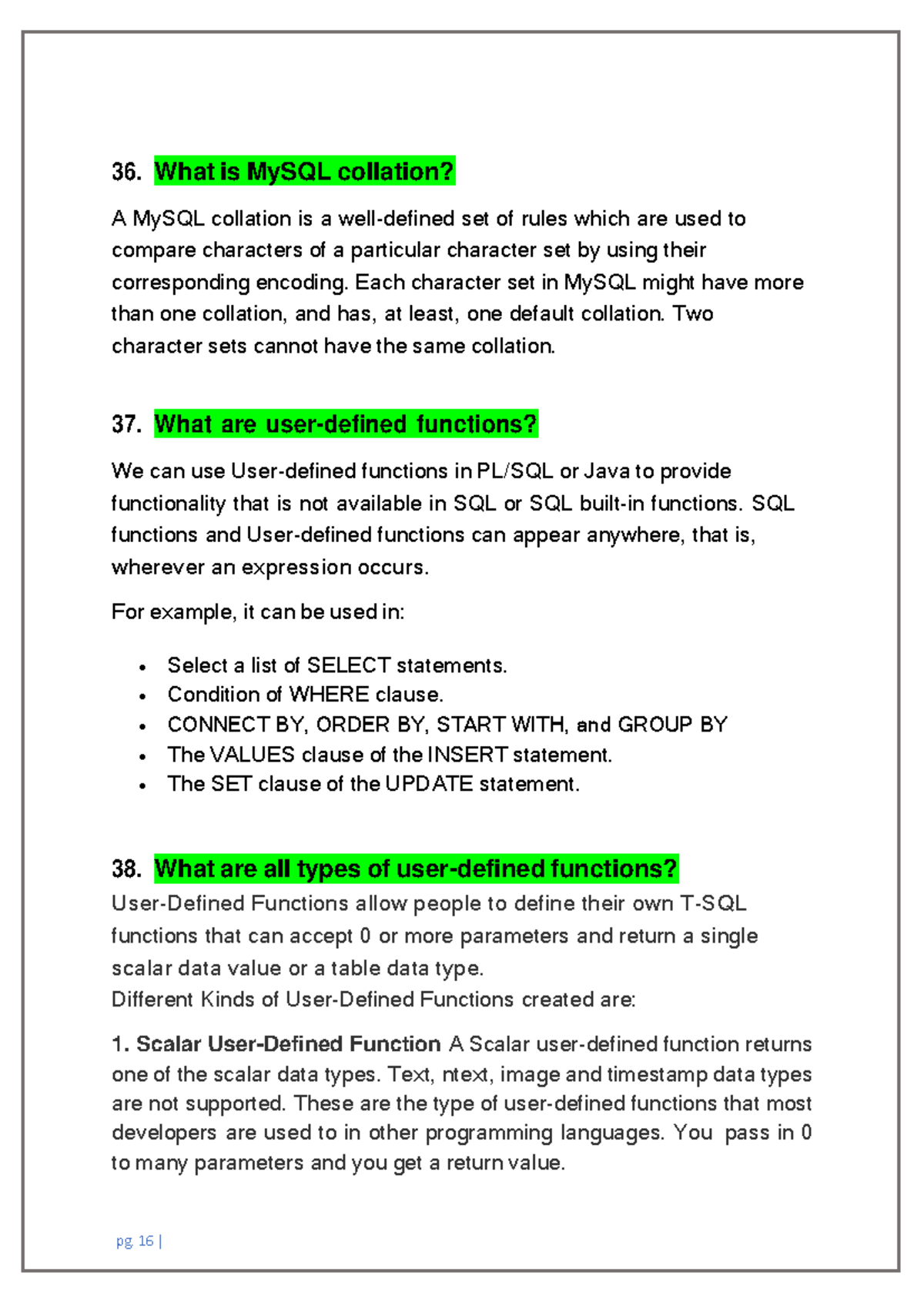 SQL Practice-16-18 - 36. What is MySQL collation? A MySQL collation is ...
