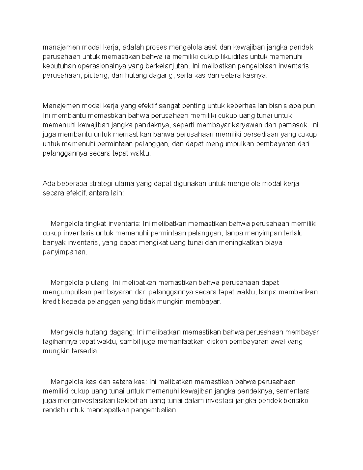 Manajemen modal kerja - Ini melibatkan pengelolaan inventaris ...