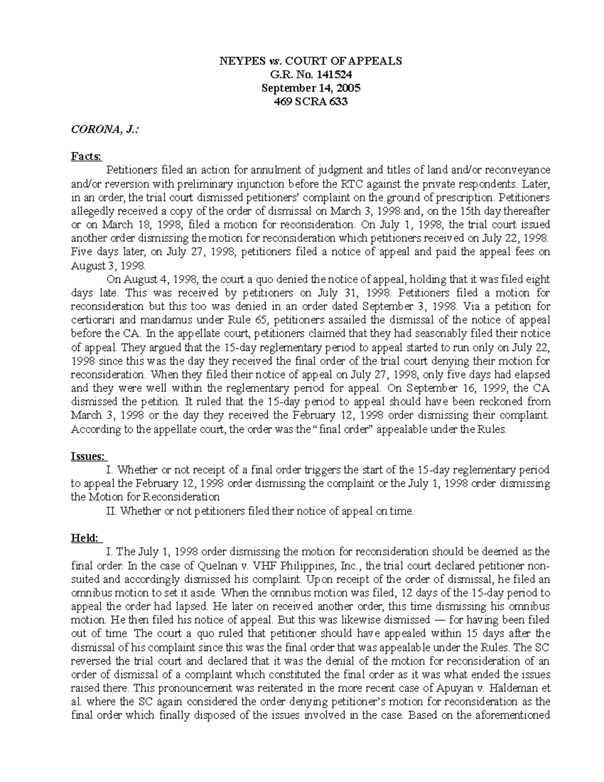 99998418 Civpro 1 28 Case Digests - NEYPES vs. COURT OF APPEALS G. No ...