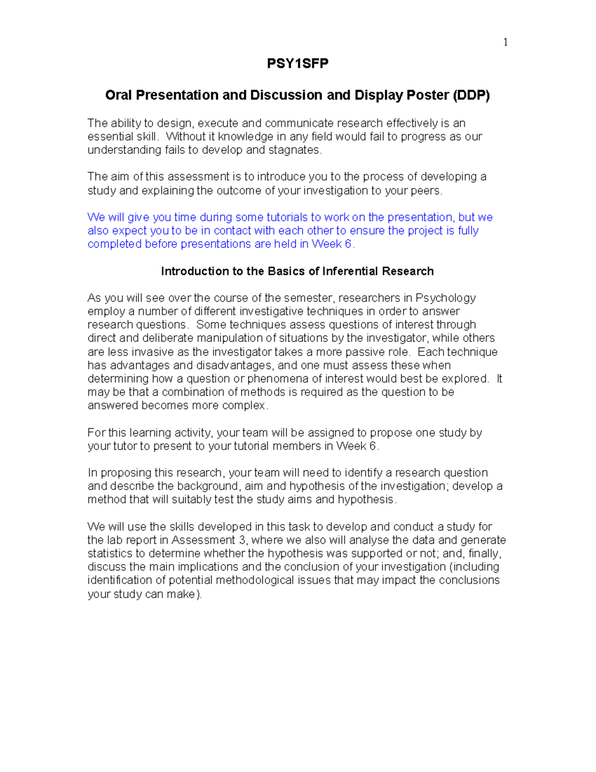 DDP Instructions and Scenarios 2024 - PSY1SFP Oral Presentation and ...