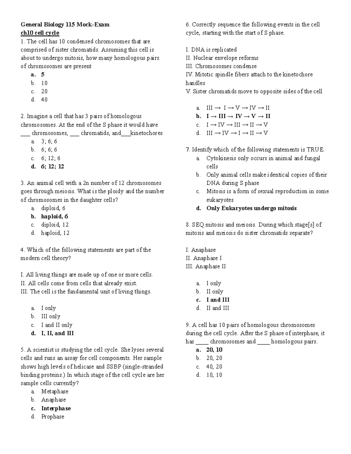 Practice Questions for Exam 2 General Biology 116 - General Biology 115 ...