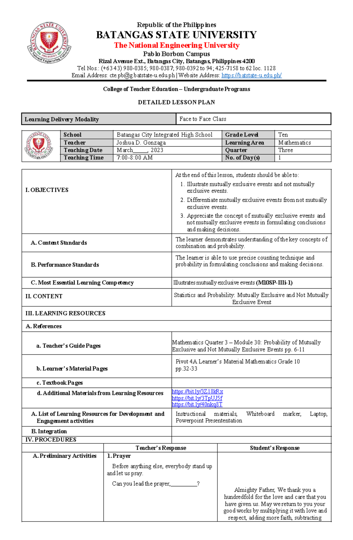 DLP Traditional Day 1 - This is your guide - BATANGAS STATE UNIVERSITY ...