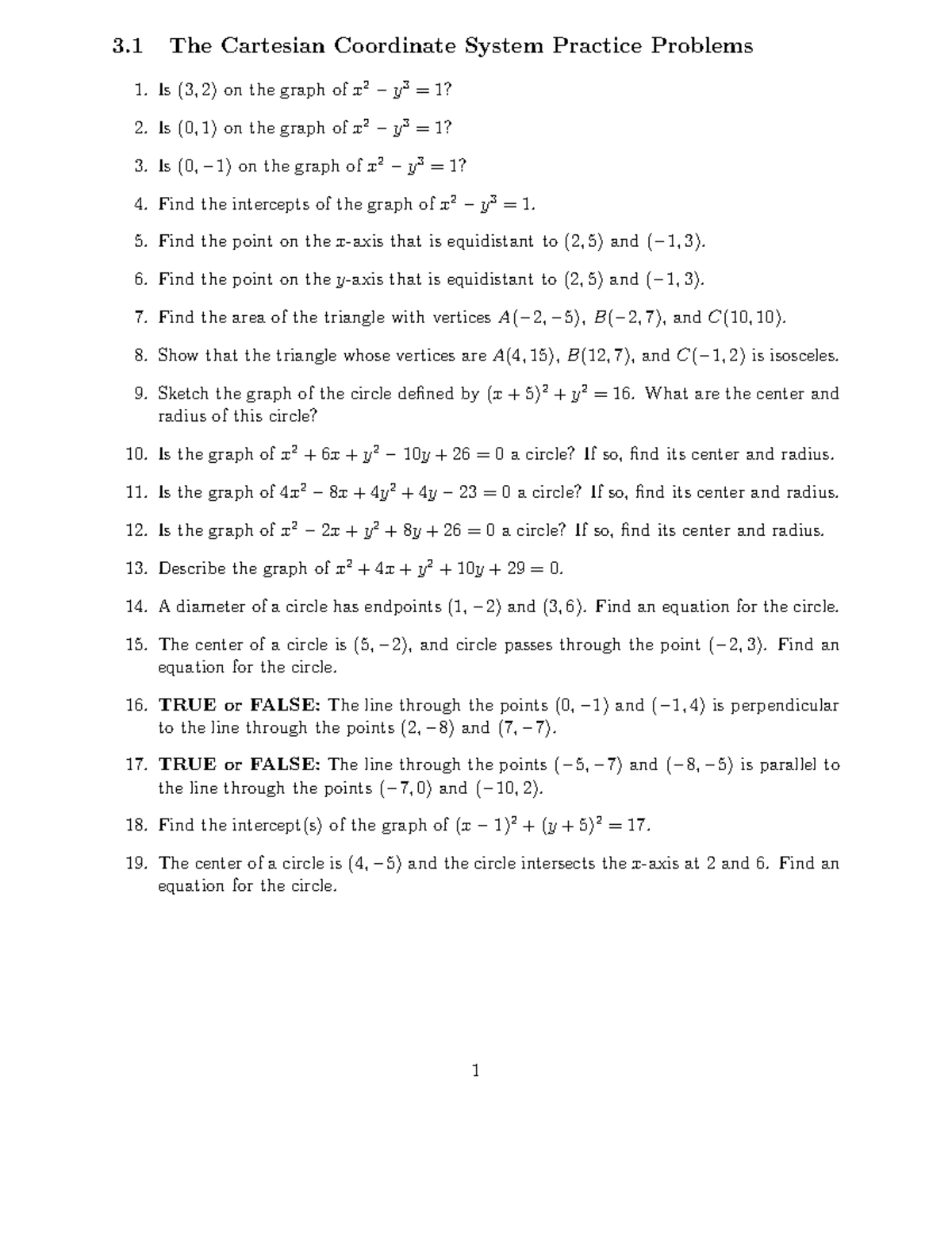 04 cartesian worksheet - 3 The Cartesian Coordinate System Practice ...