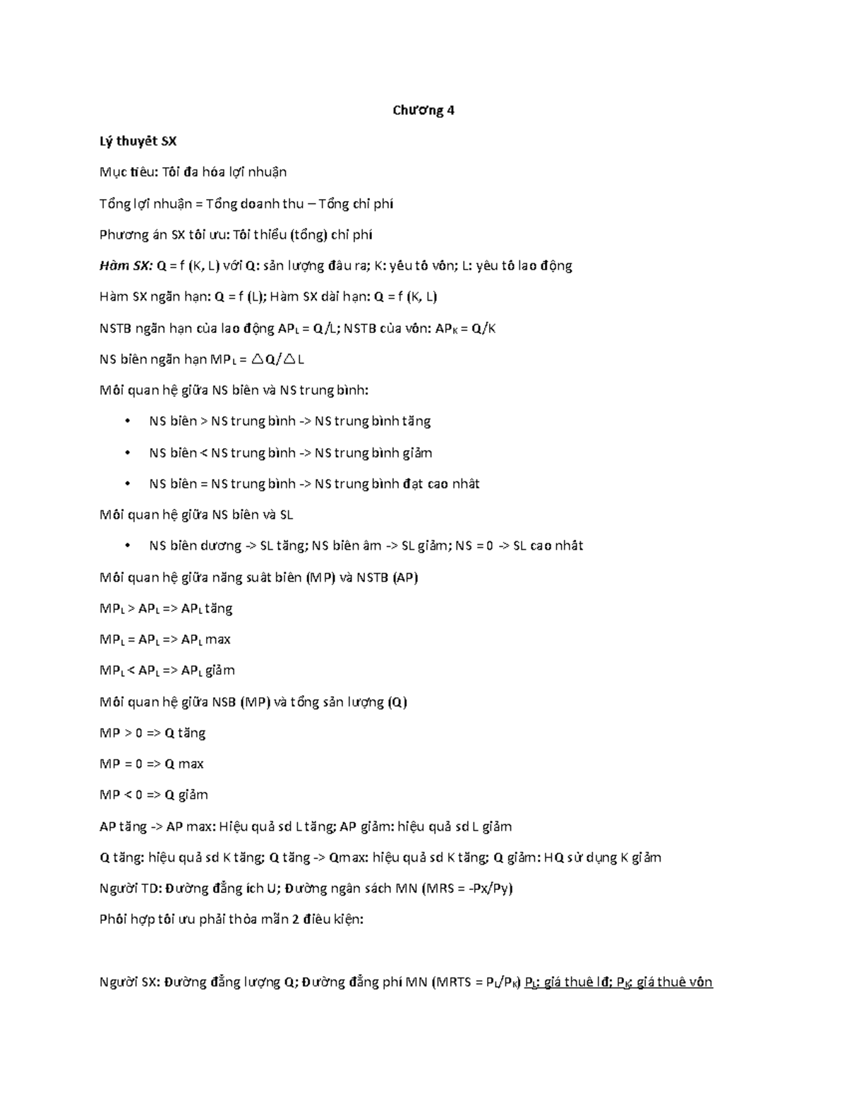 Chương 4 - nah - Ch ương 4 Lý thuyếết SX M c têu: Tốối đa hóa l i nhu nụ ợ ậ T ng l i nhu n = T ...