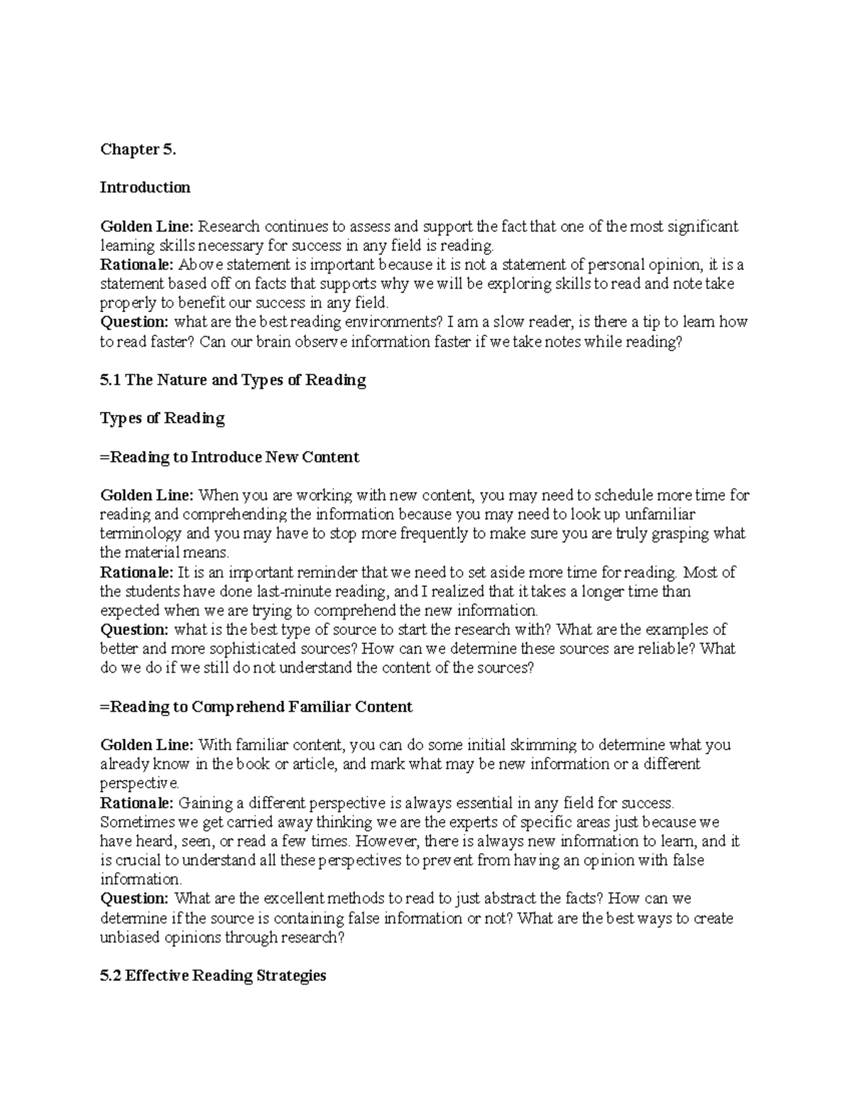 Chapter 5 metacognitive log - Chapter 5. Introduction Golden Line ...